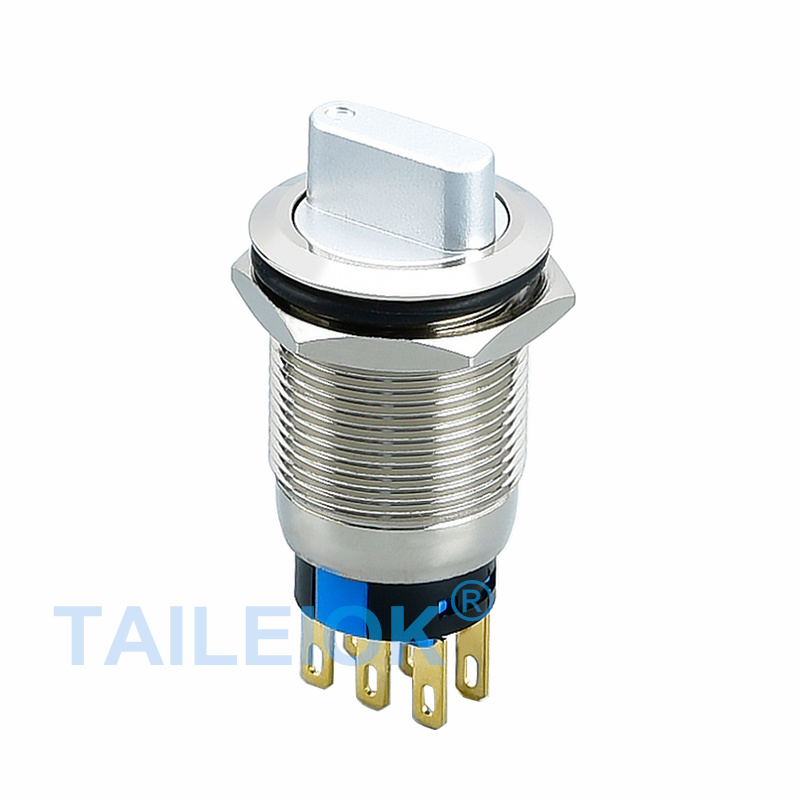 19MM 2NO 2NC 3 Position Metal Selector Rotary Metal Push Button Switch ...